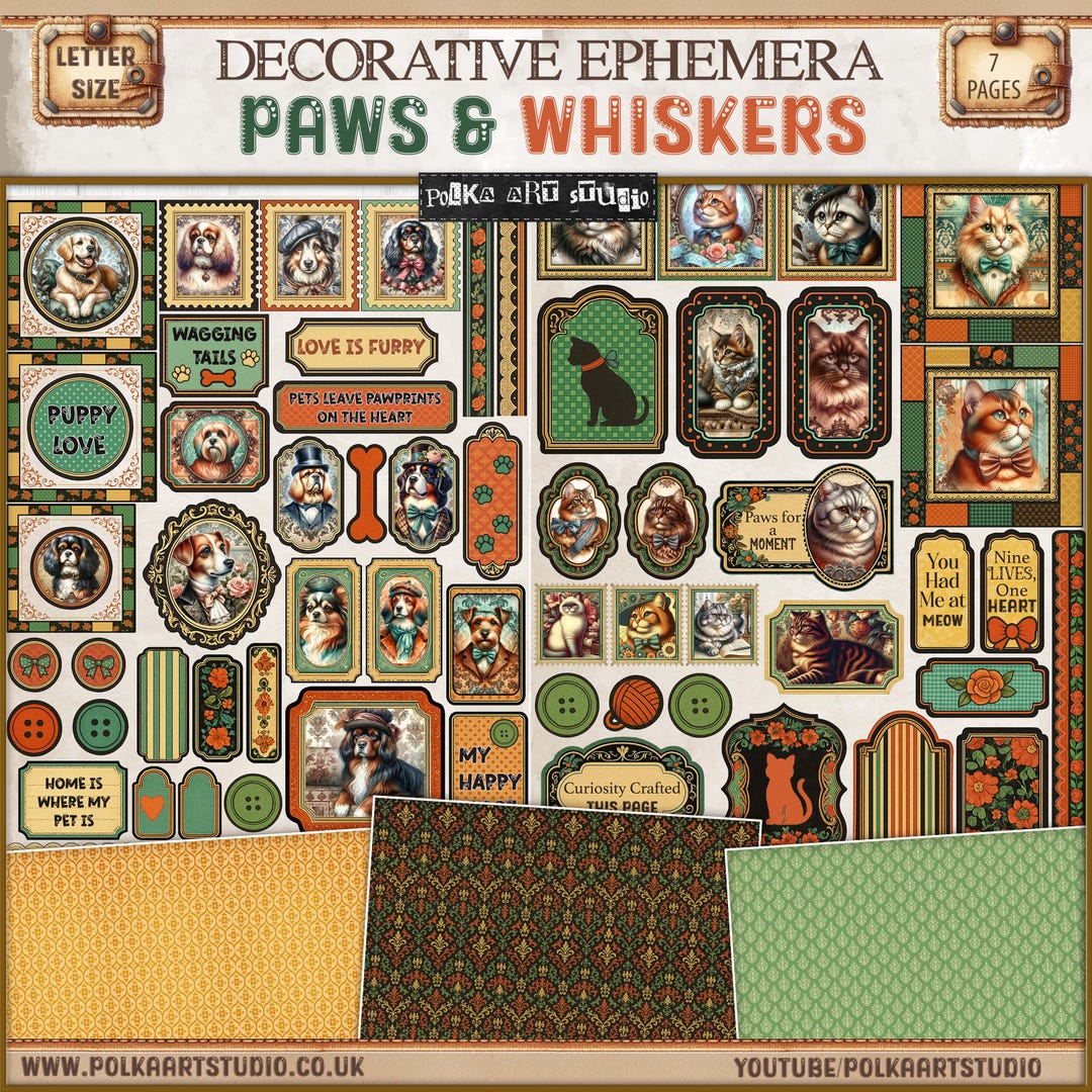 Cats and Dogs Ephemera Kit: Pet-themed Junk Journal (digital Download ...