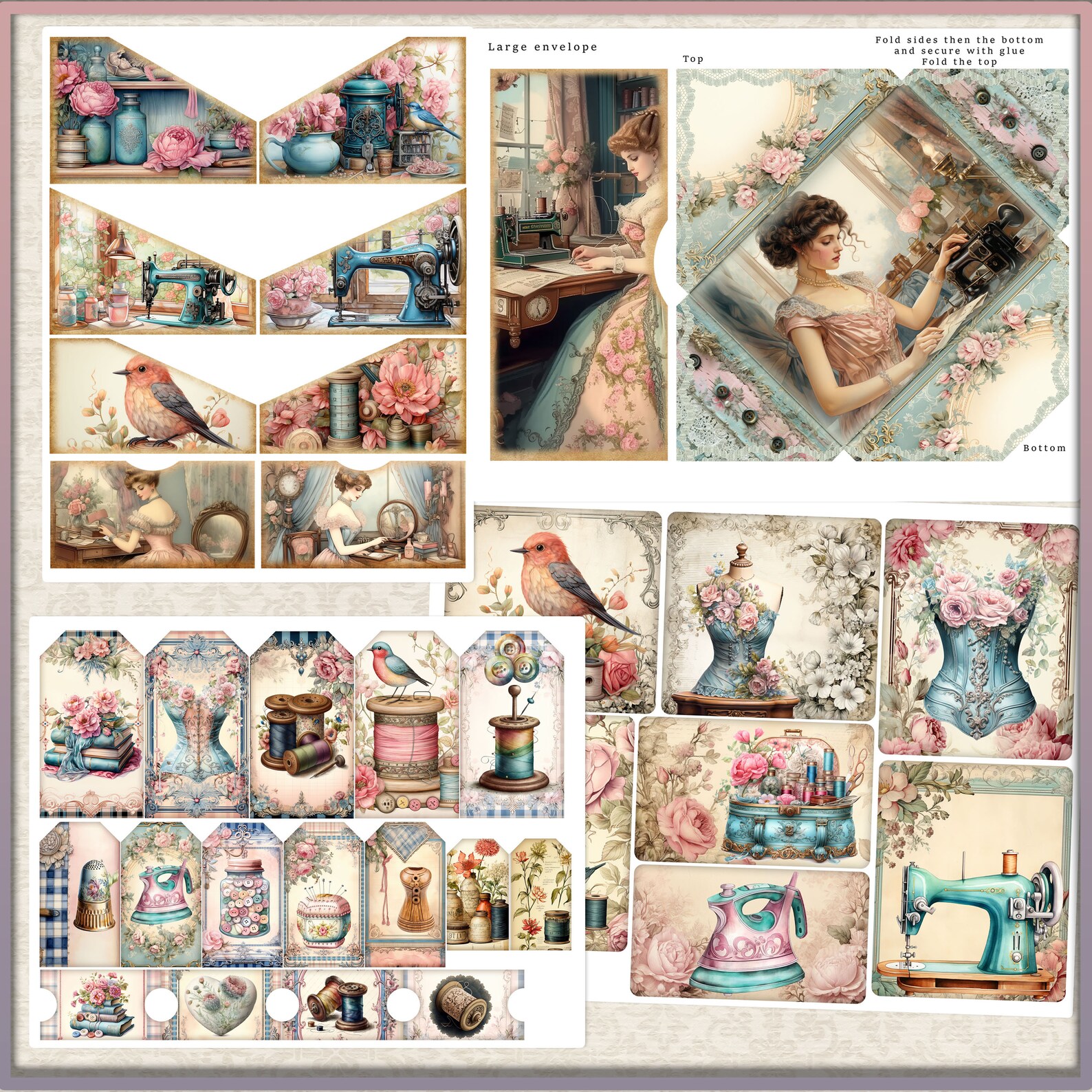 Victorian Sewing Junk Journal Kit: Shabby Chic Ephemera (digital ...