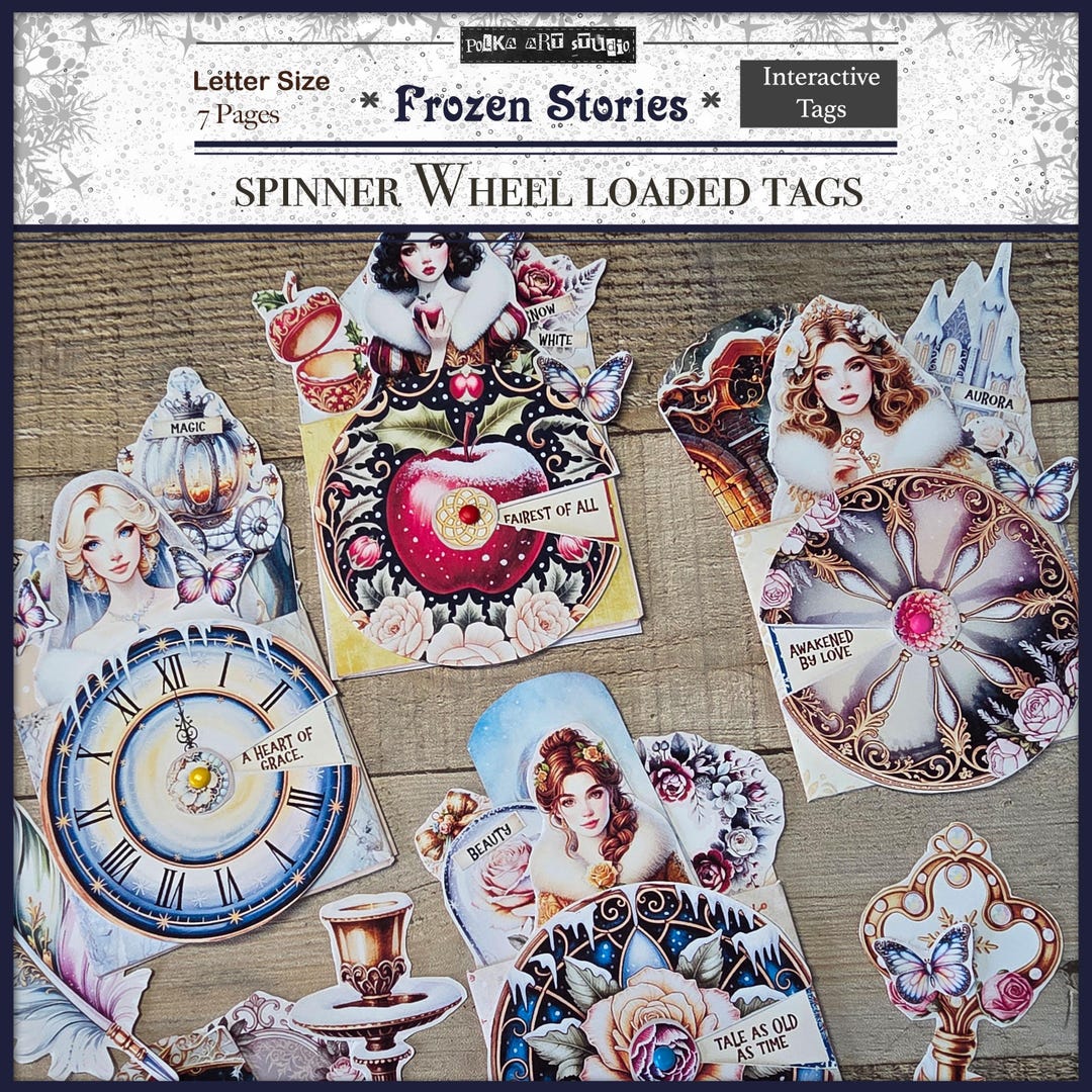Digital Junk Journal Spinner Wheel Tags | Winter Fairytale Ephemera ...
