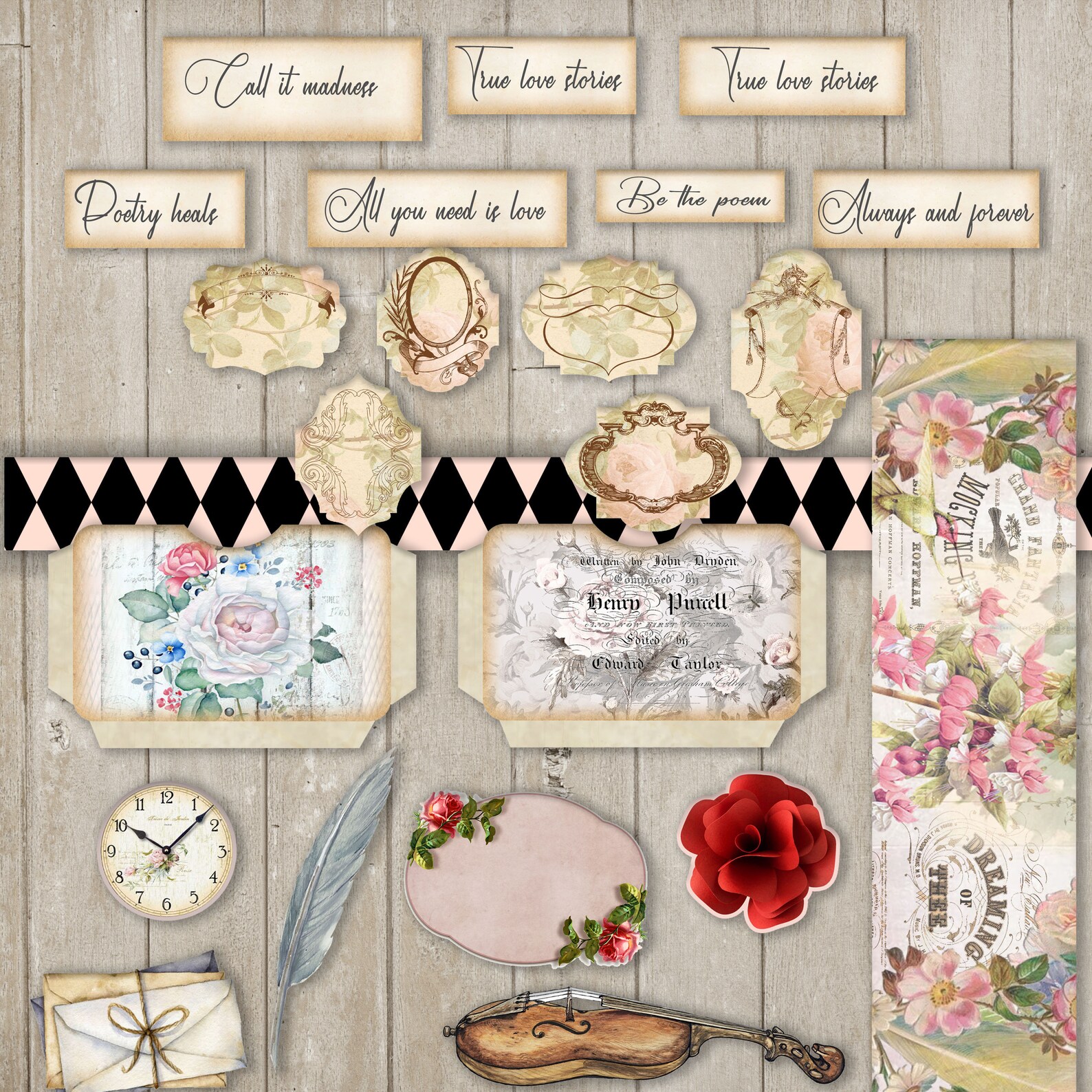 Junk Journal love Poems / Shabby Printable Papers - Etsy