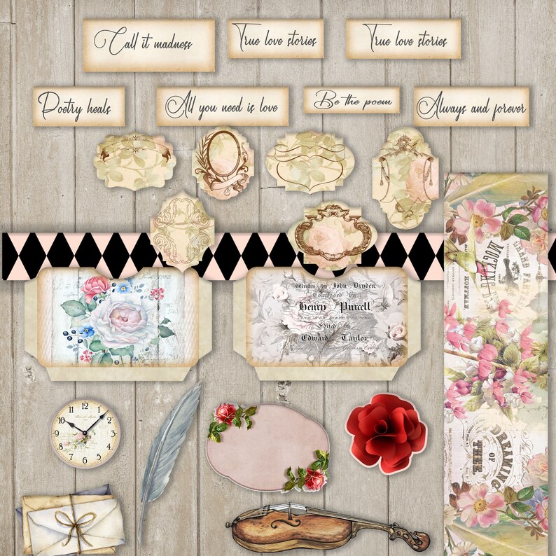 Junk Journal love Poems / Shabby Printable Papers - Etsy
