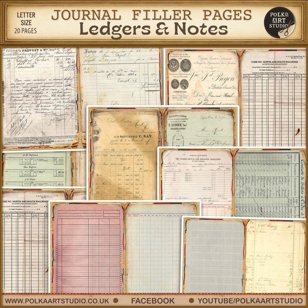 Junk Journal Vintage Ledgers Kit, Neutral Journaling Pages, Printable ...
