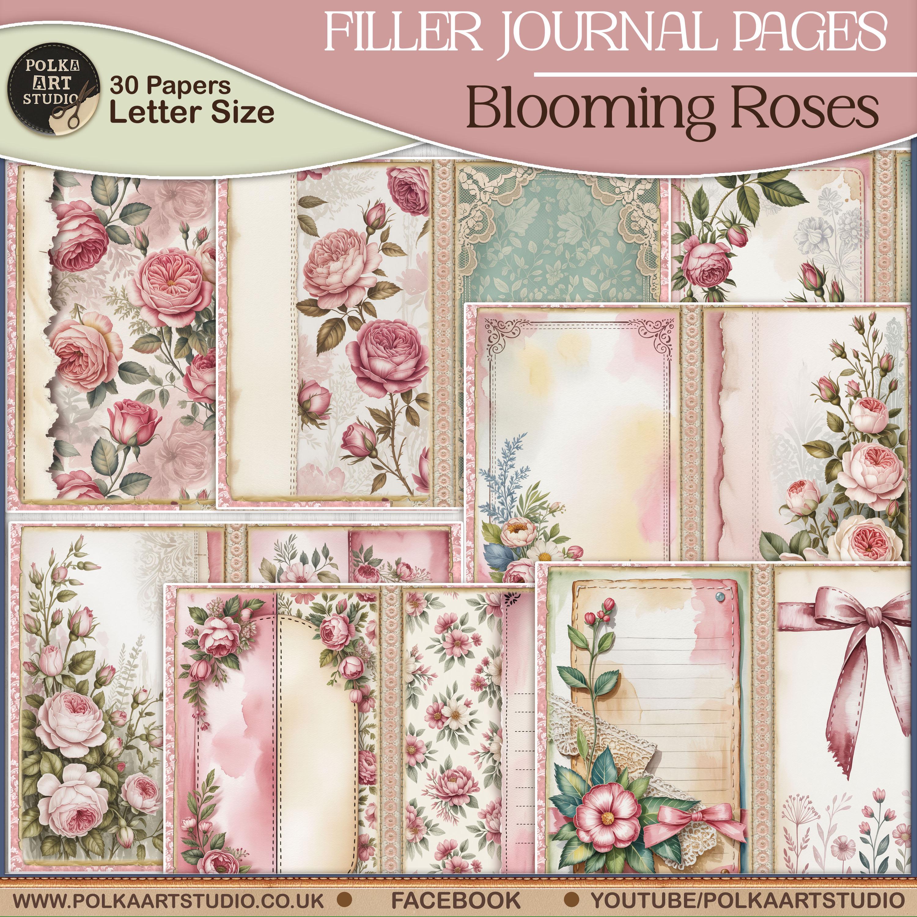 Blooming Roses Journal Pages: Printable Lined Paper for Junk Journals ...