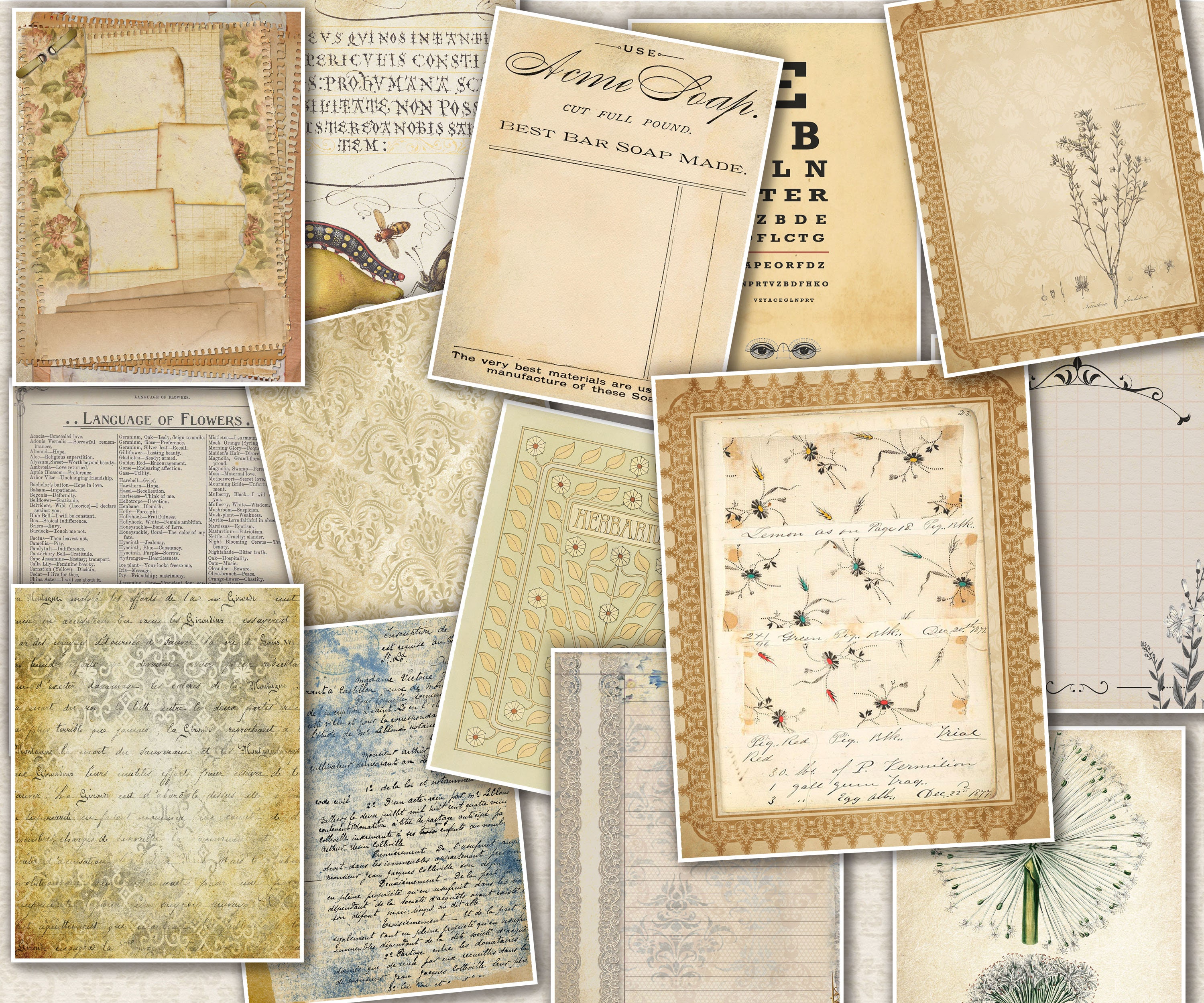 Vintage Neutral Paper Pack: 100+ Distressed Printable Pages (digital ...