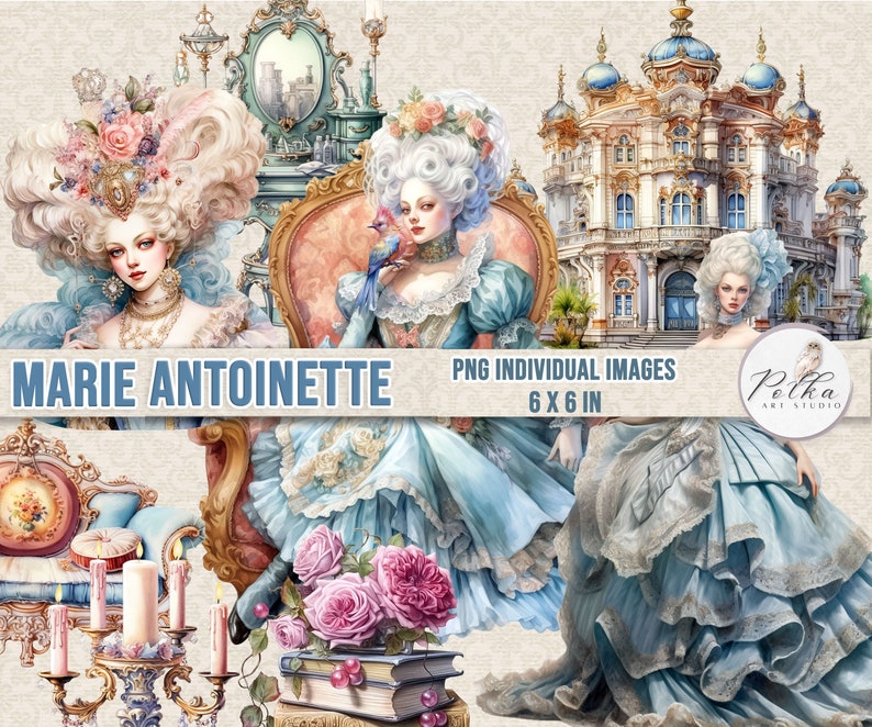 Marie Antoinette Clipart Set: Rococo Watercolor PNG Images (digital ...