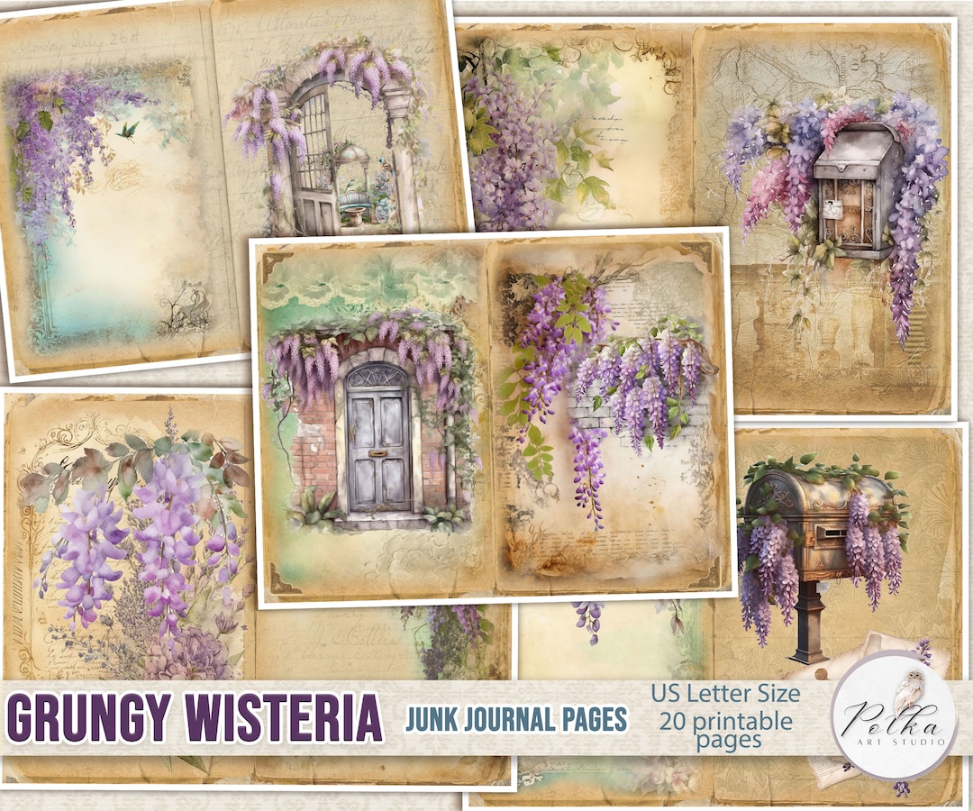 Junk Journal Digital Kit Vintage Grunge Wisteria Journal Pages ...