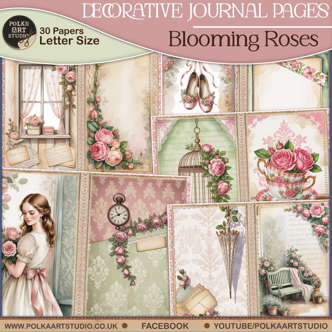 Vintage Rose Journal Kit: Printable Floral Junk Journal Pages (digital ...