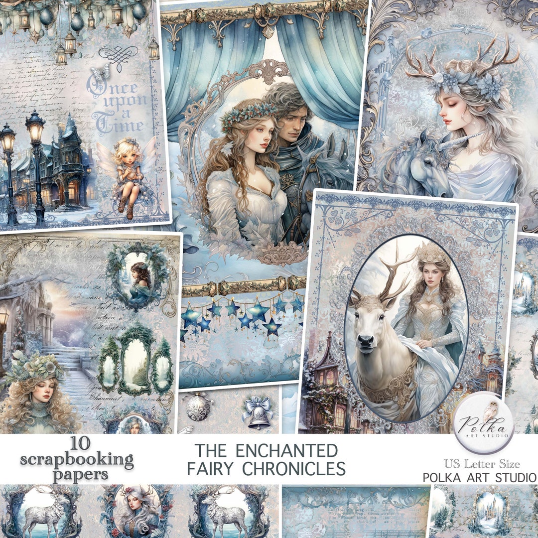 Digital Scrapbook Papers Kit Fantasy, Winter, Fairies, Blue ...