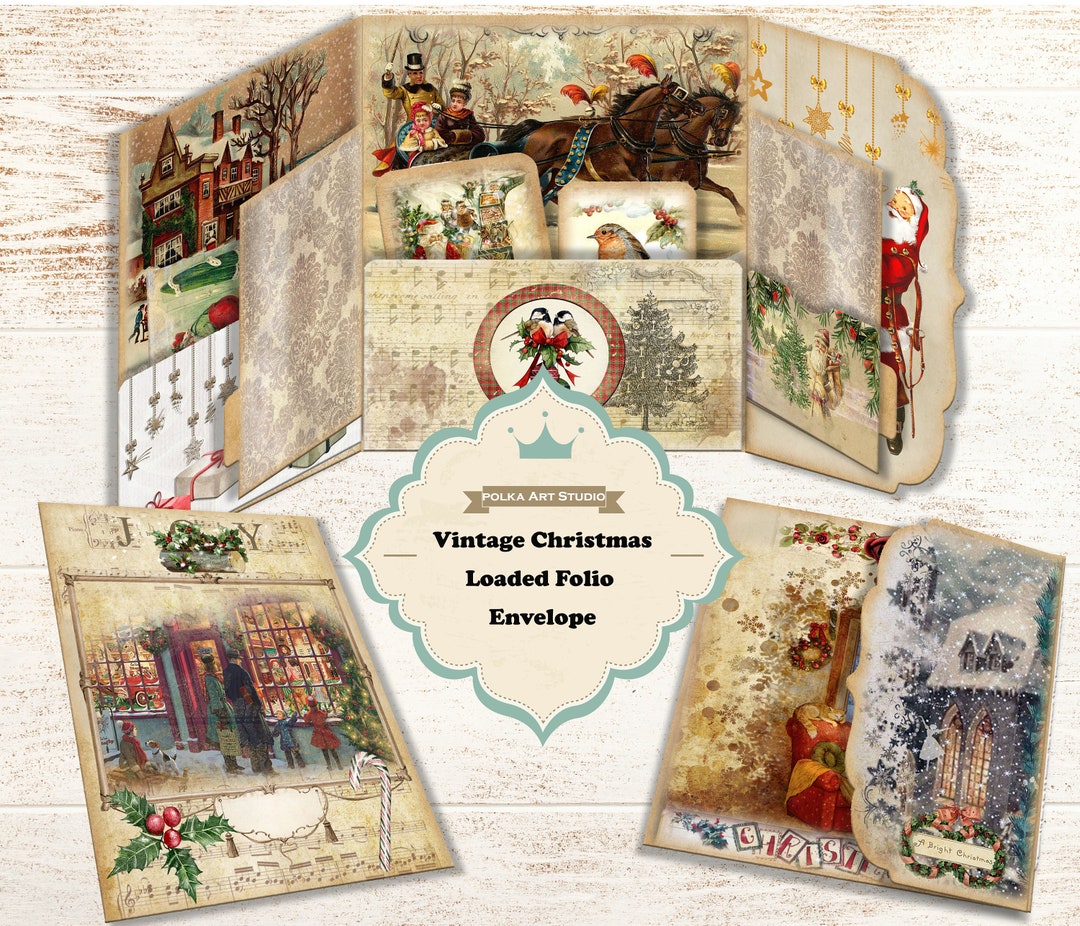 Vintage Christmas Loaded Folio, Junk Journal Papercraft Kit, Ephemera ...