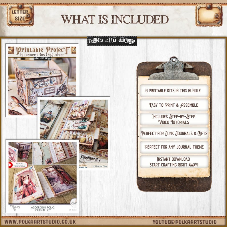 Junk Journal DIY Kit: 6 Printable Folios & Ephemera (video Tutorials ...
