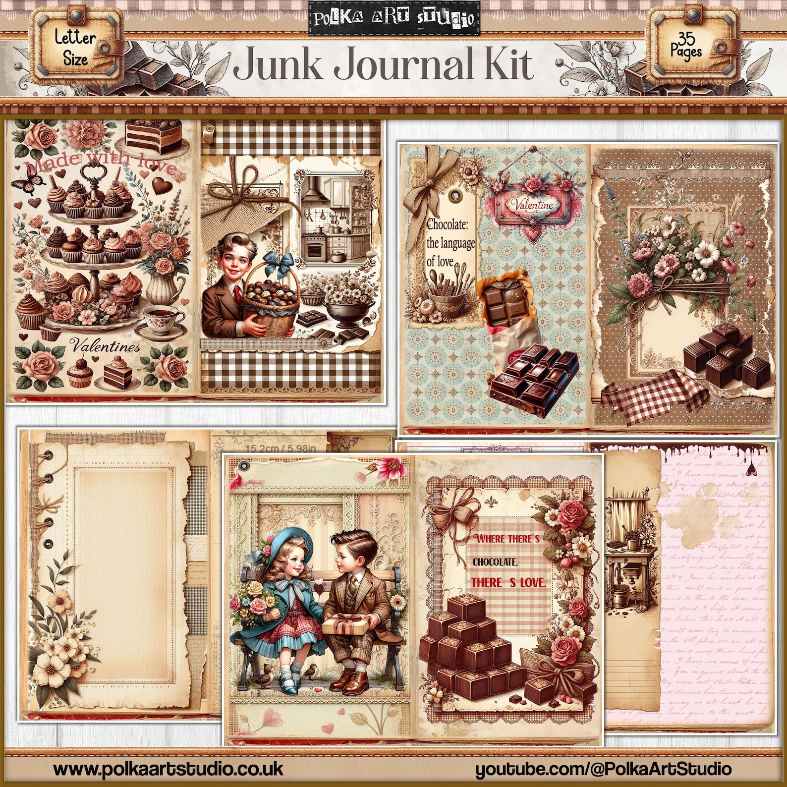 Retro Chocolate Junk Journal Kit: 1940s Vintage Papers (digital ...