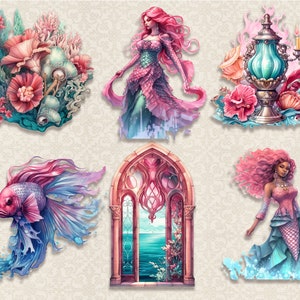 Digital Clipart Illustration Set, Marine, Sea Mermaid Fantasy Clipart ...