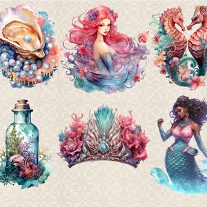Digital Clipart Illustration Set, Marine, Sea Mermaid Fantasy Clipart ...