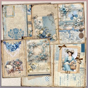 Blue Junk Journal Pages: Vintage Watercolor Scrapbook Paper (digital ...