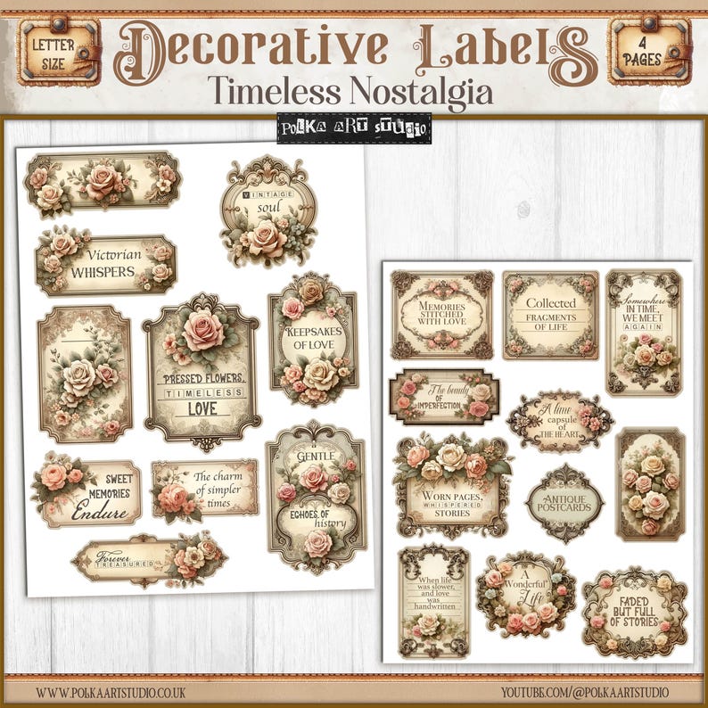 Shabby Chic Junk Journal Labels: Vintage Ephemera Paper Kit (digital ...