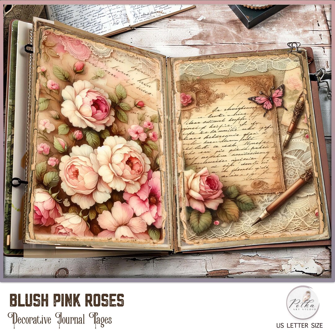 Junk Journal Pink Roses Digital Decorative Journal Pages, Scrapbooking ...