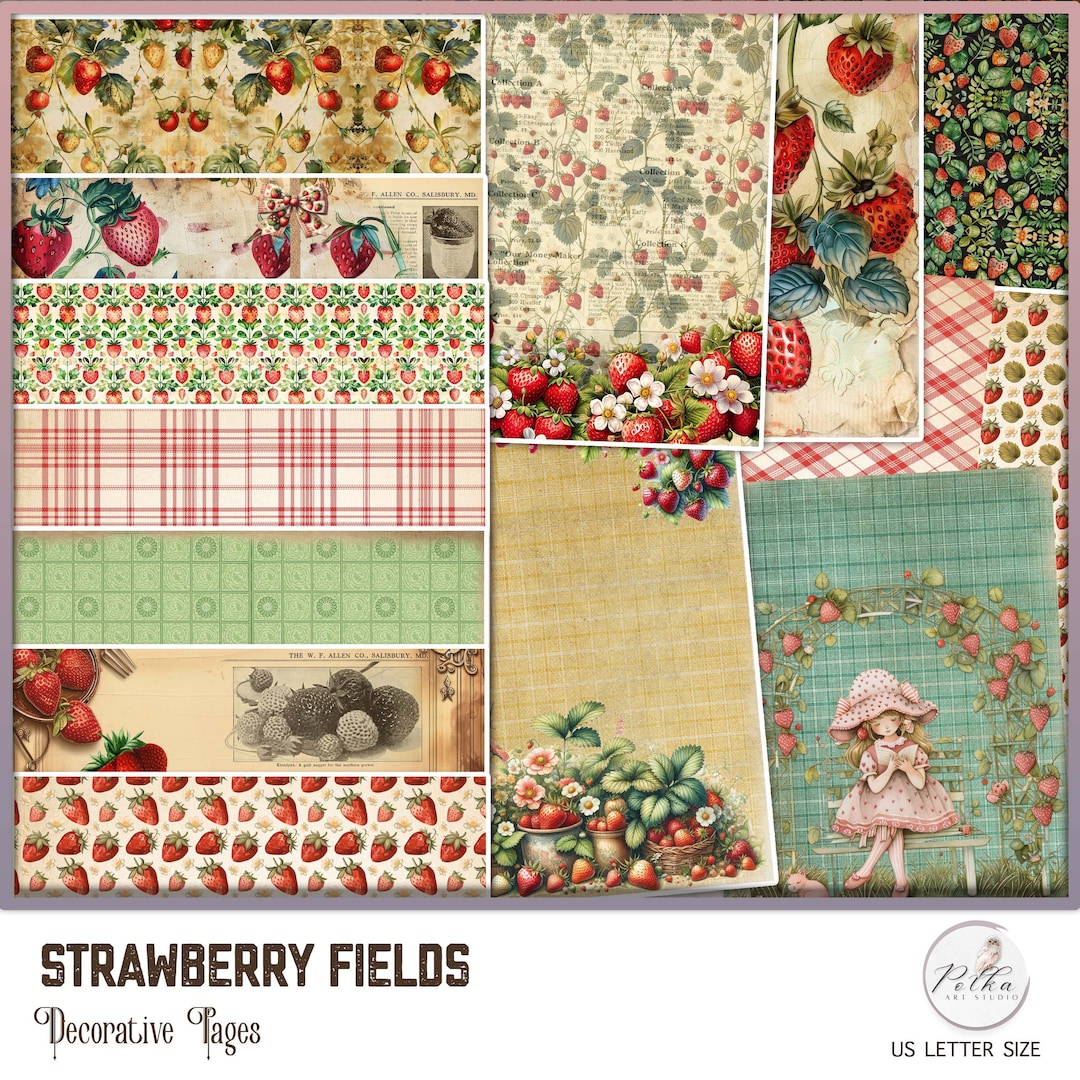 Digital Junk Journal Strawberries Decorative Pages, Vintage Strawberry ...