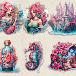 Digital Clipart Illustration Set, Marine, Sea Mermaid Fantasy Clipart ...