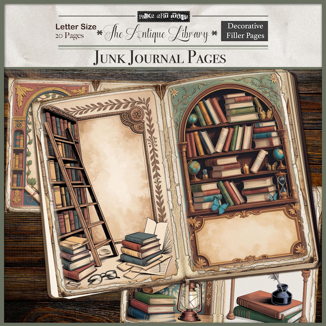 Digital Junk Journal Kit | Antique Library Printable Pages, Vintage ...