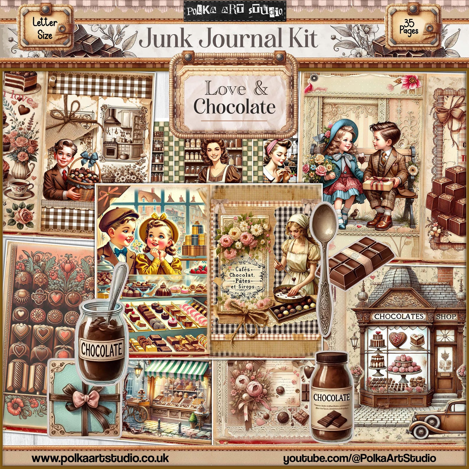 Retro Chocolate Junk Journal Kit: 1940s Vintage Papers (digital ...