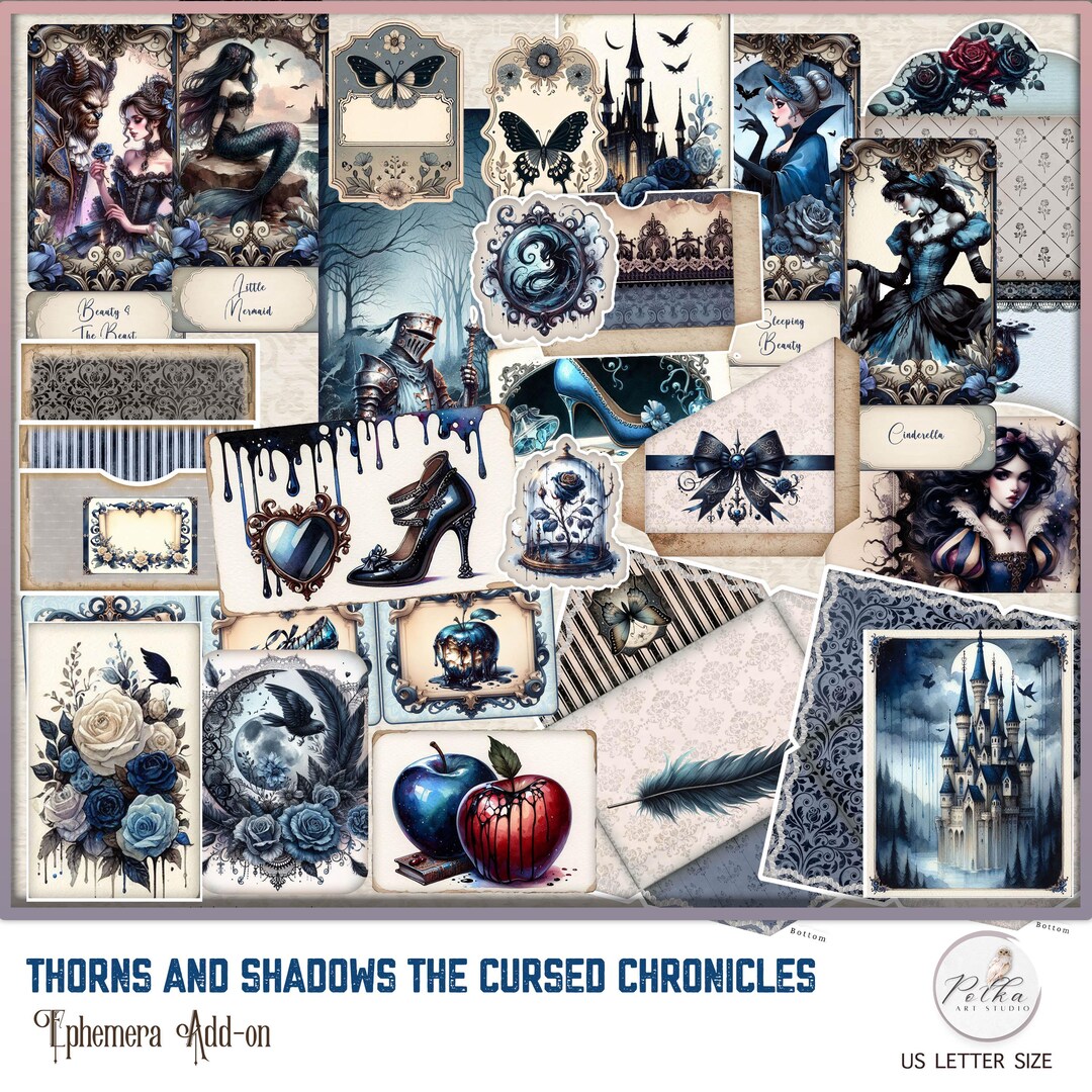 Junk Journal Kit Add-on Ephemera Dark Fairytale Goth - Vintage Tags ...