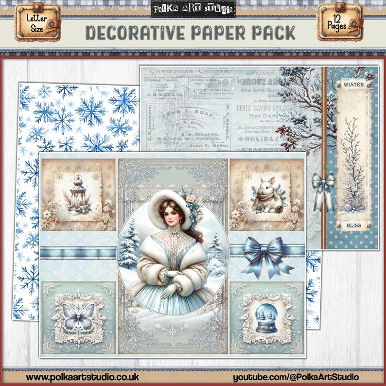 White Christmas Digital Paper Pack: Vintage Scrapbook Pages (instant ...