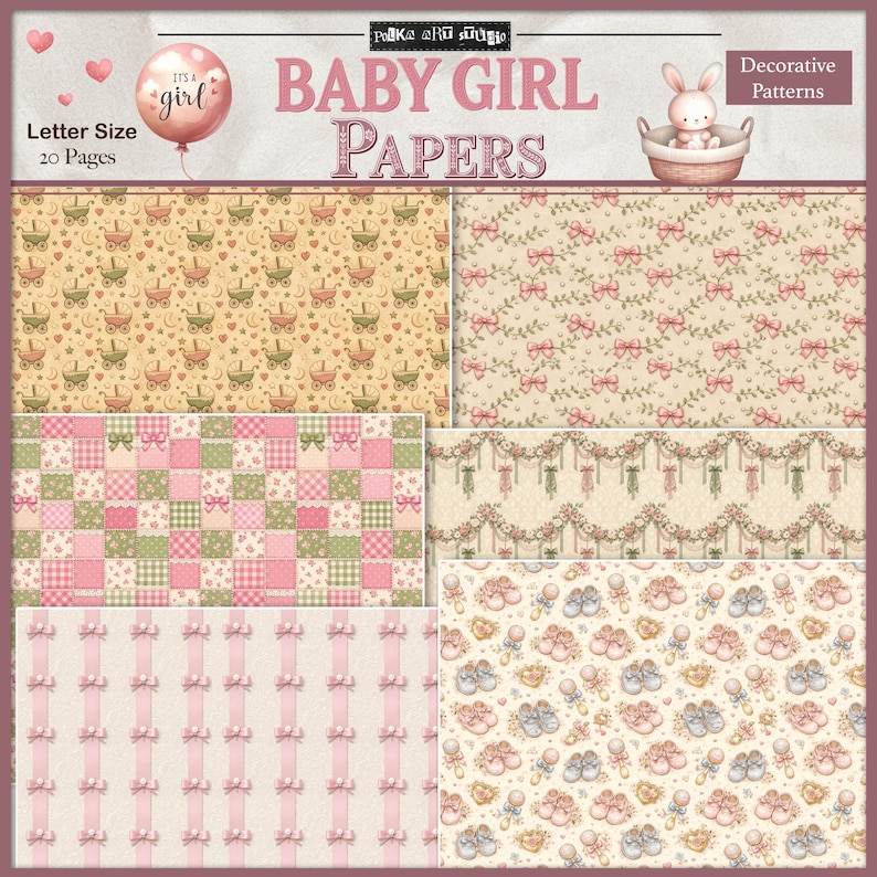Baby Girl Digital Papers, Pink Nursery Scrapbook Pink Paper Pack ...