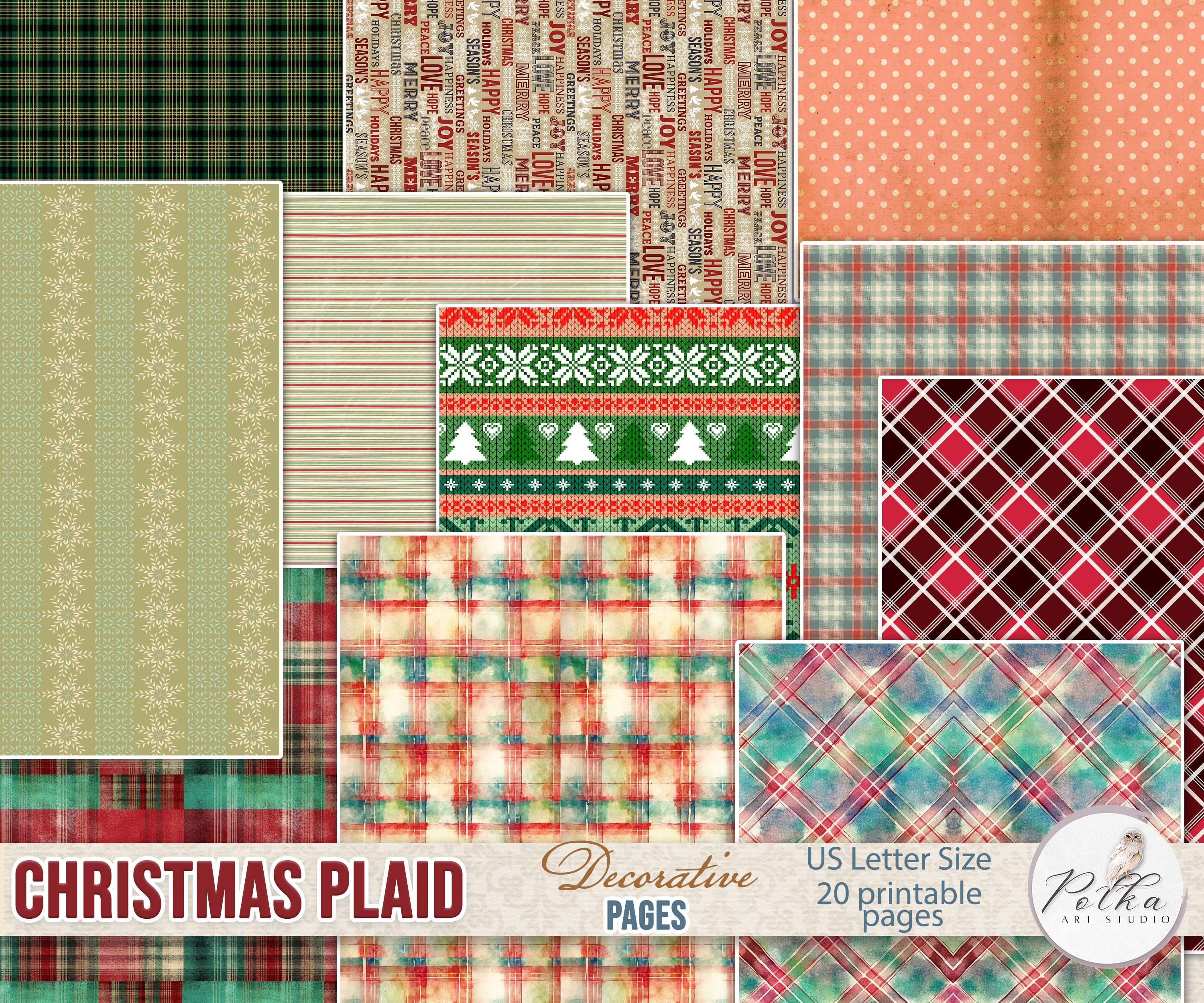 Vintage Christmas Plaid Journal Pages: Scrapbook Paper Kit (digital ...