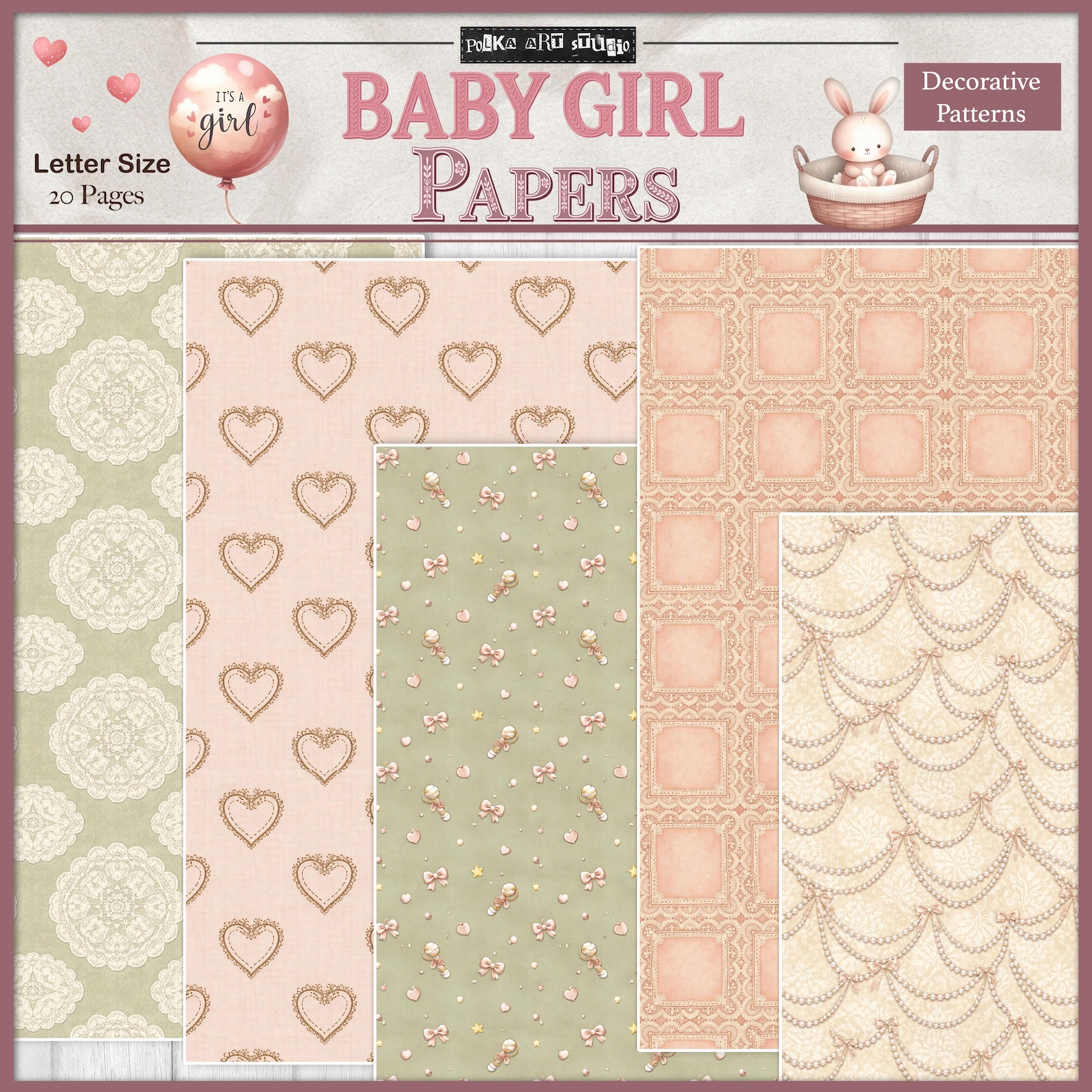 Baby Girl Digital Papers, Pink Nursery Scrapbook Pink Paper Pack ...