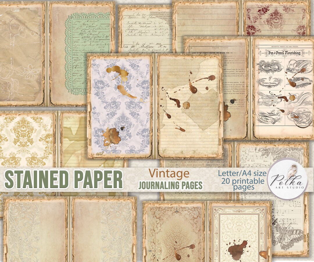 Vintage Coffee Stained Journal Paper: Damask & Lace (digital Download ...
