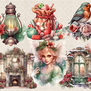 Digital Clipart Illustration Set, Classic Christmas Santa Clipart ...