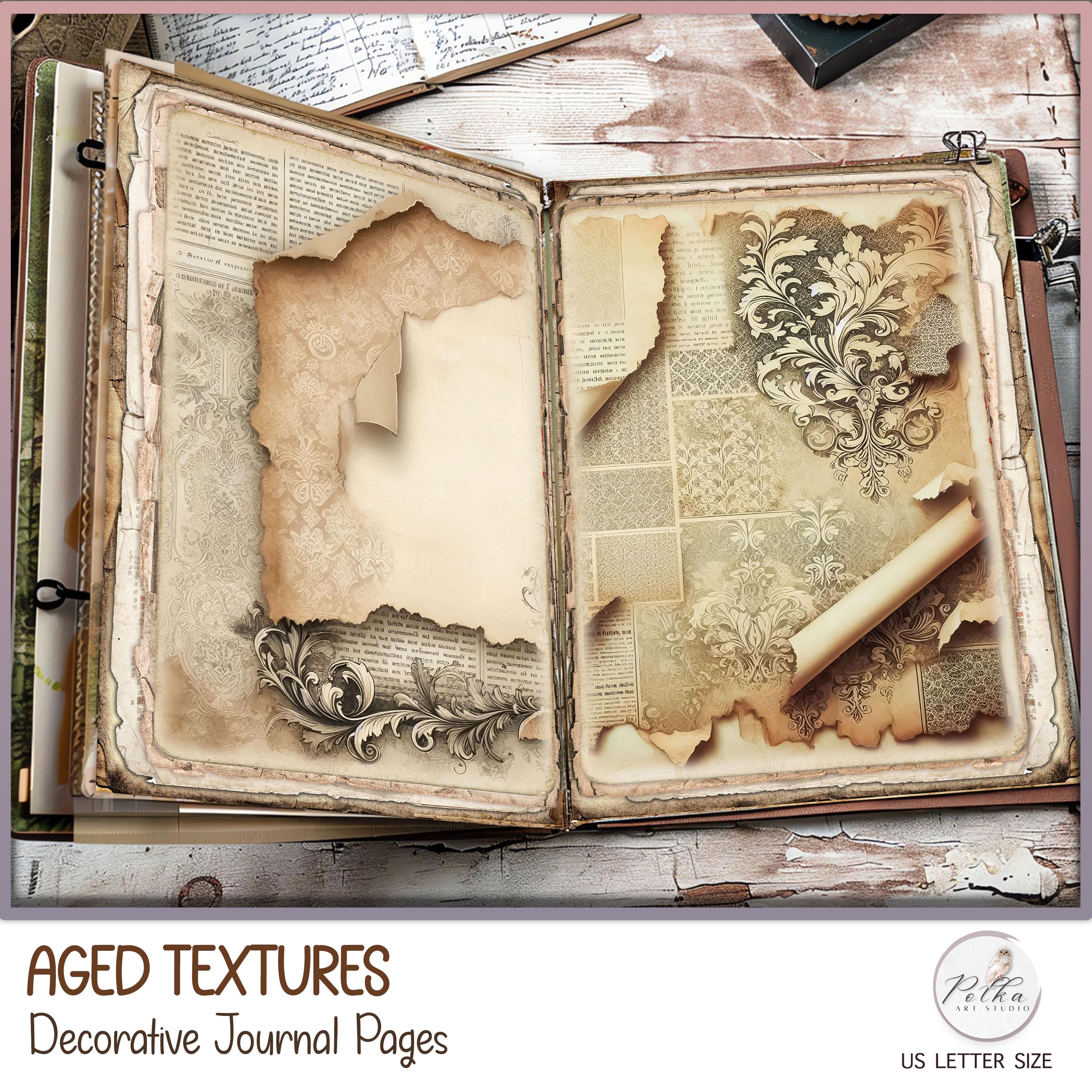 Aged Damask Journal Pages: Vintage Watercolor Scrapbook Paper (digital ...