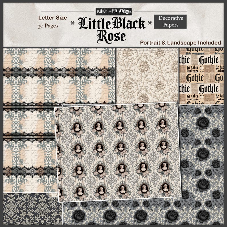 Gothic Scrapbook Paper Pack | Little Black Rose Digital Backgrounds ...