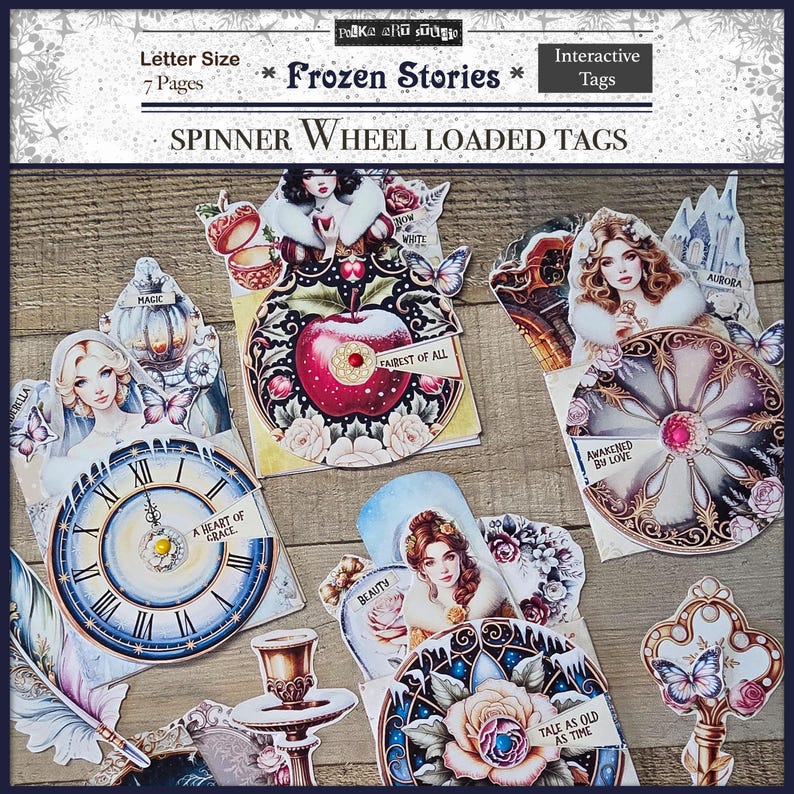 Digital Junk Journal Spinner Wheel Tags | Winter Fairytale Ephemera ...