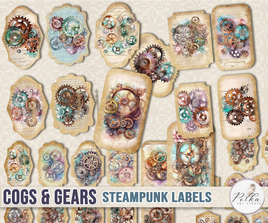 Steampunk Cogs & Gears Labels: Printable Junk Journal Kit (digital ...
