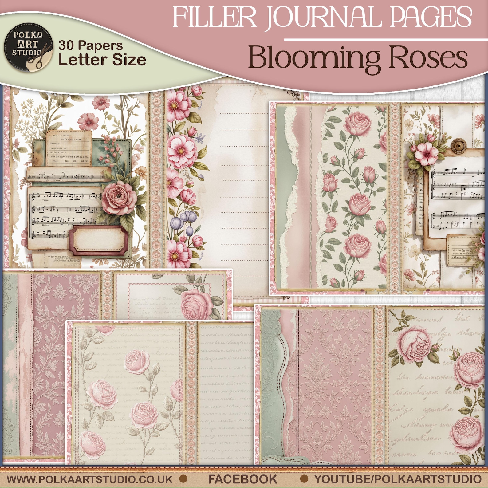 Blooming Roses Journal Pages: Printable Lined Paper for Junk Journals ...