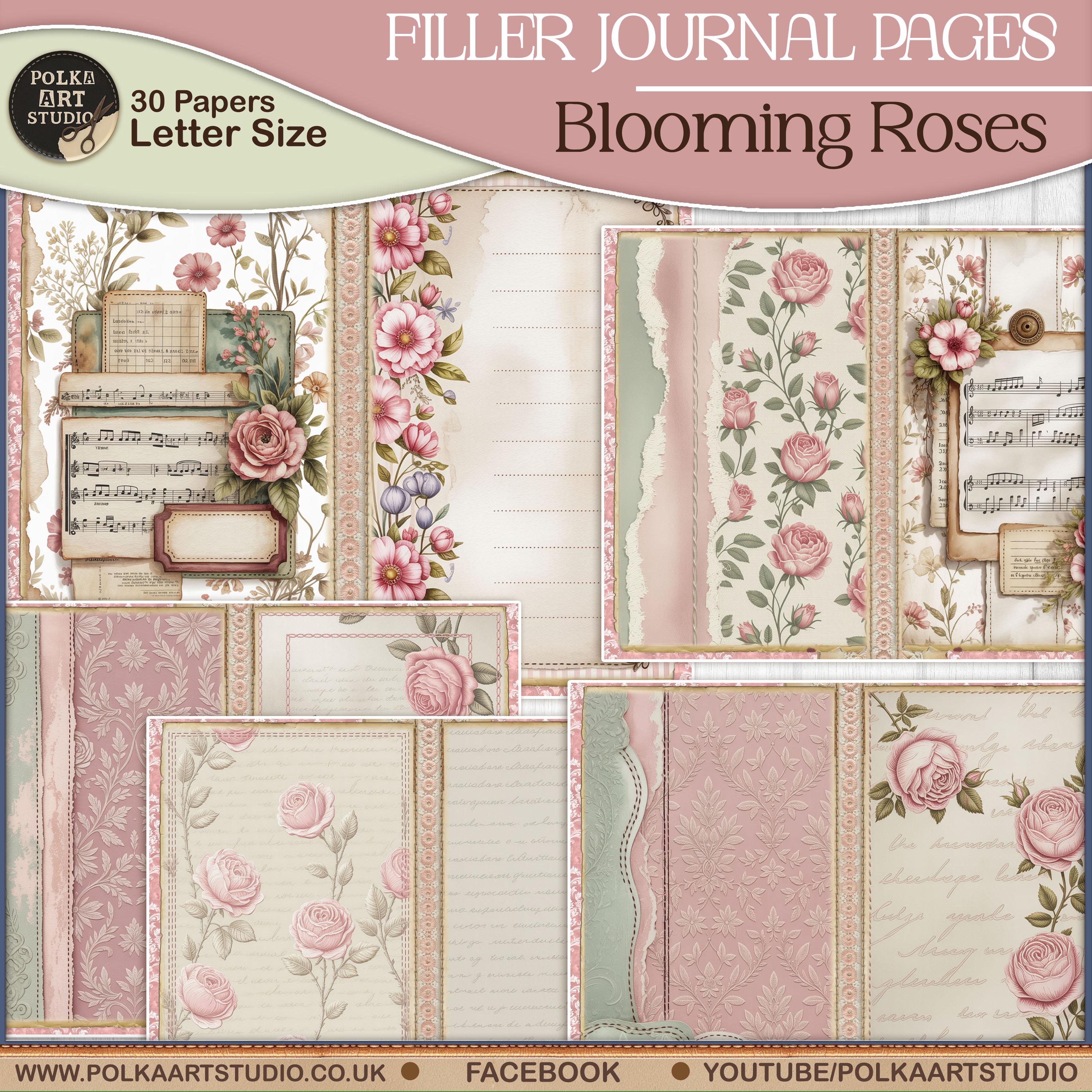 Blooming Roses Journal Pages: Printable Lined Paper for Junk Journals ...