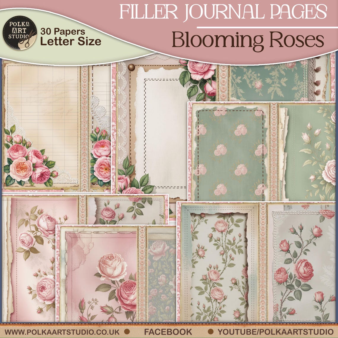 Blooming Roses Journal Pages: Printable Lined Paper for Junk Journals ...