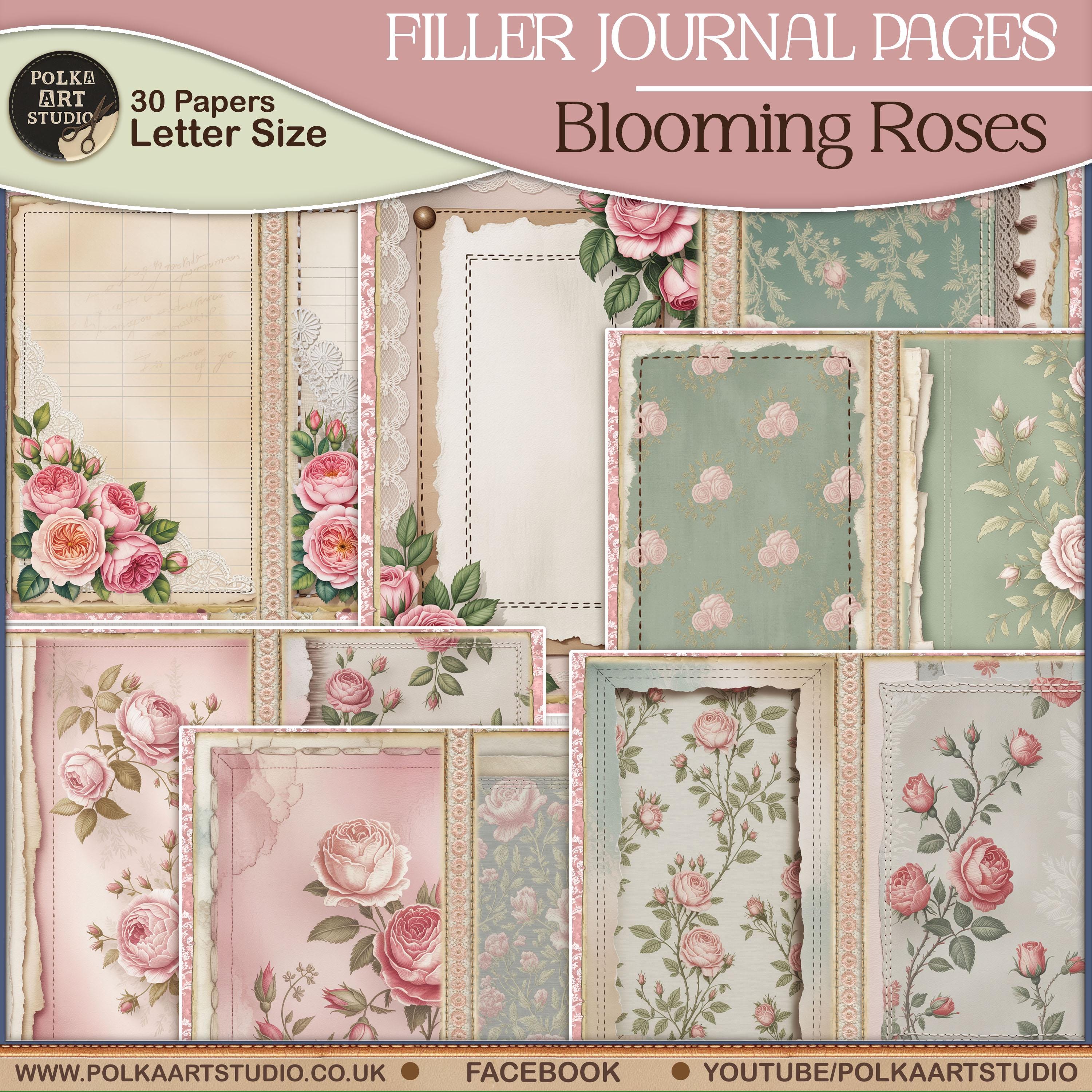 Blooming Roses Journal Pages: Printable Lined Paper for Junk Journals ...