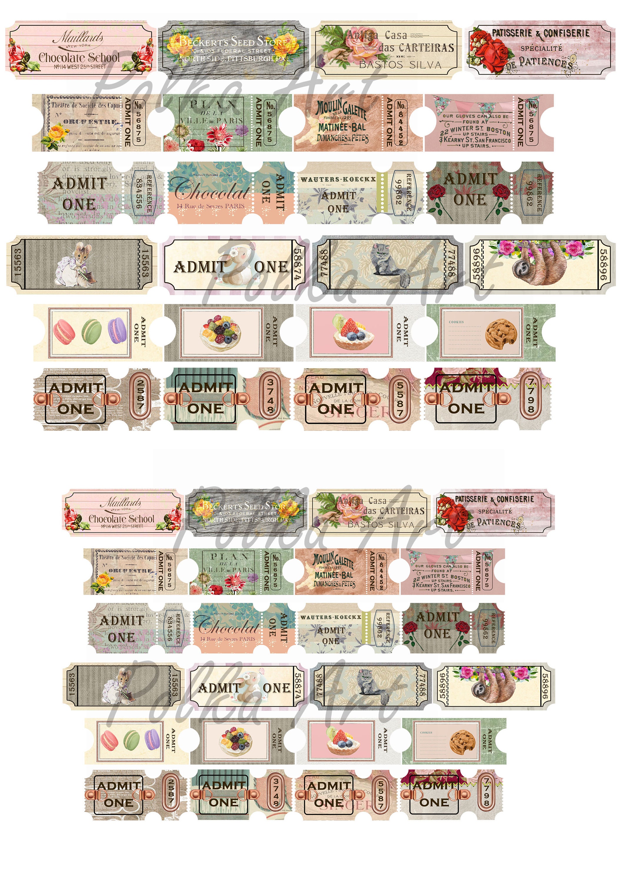 Junk Journal Tickets and Holder / 24 Maxi/midi/mini Tickets / - Etsy UK