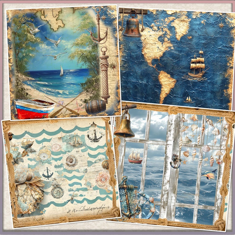 Vintage Marine Scrapbook Paper Kit: Coastal Journal Pages (digital ...