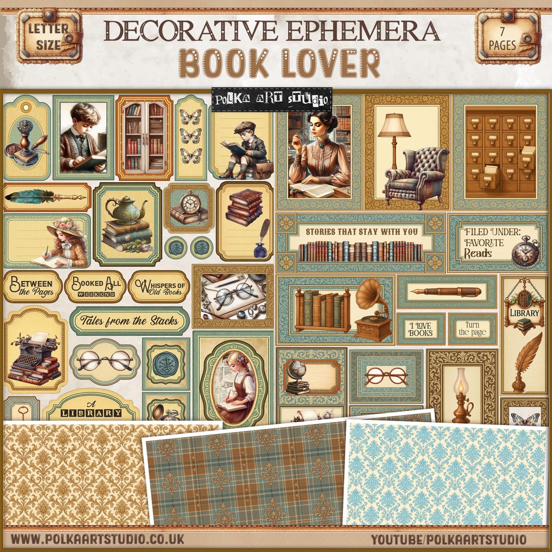 Book Lover Ephemera Kit: Vintage Library Cards, Tags (digital Download ...