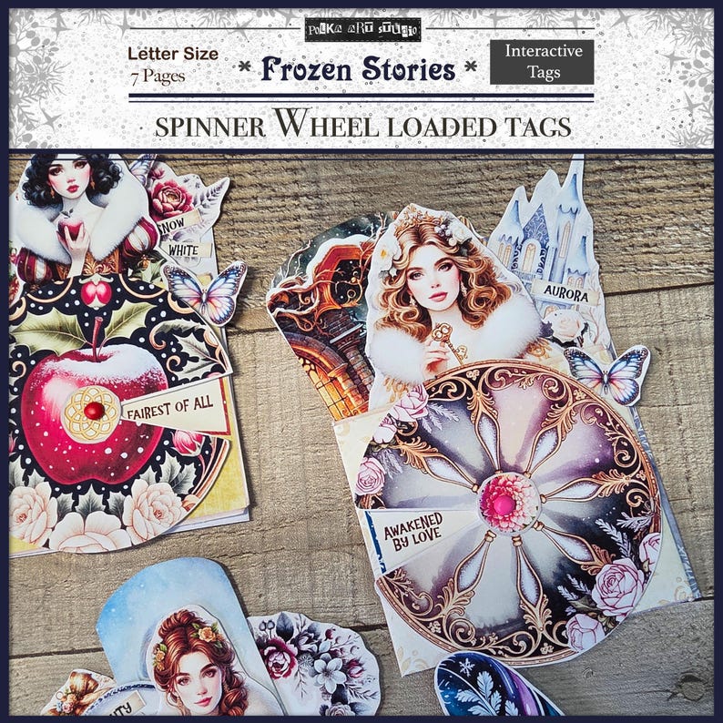 Digital Junk Journal Spinner Wheel Tags | Winter Fairytale Ephemera ...
