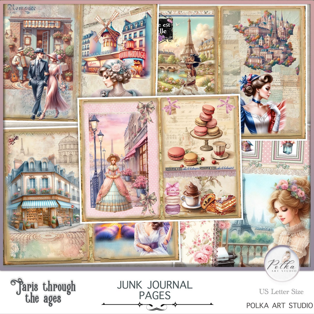 Digital Romantic Paris Junk Journal Kit, Shabby Chic Journaling Pages ...