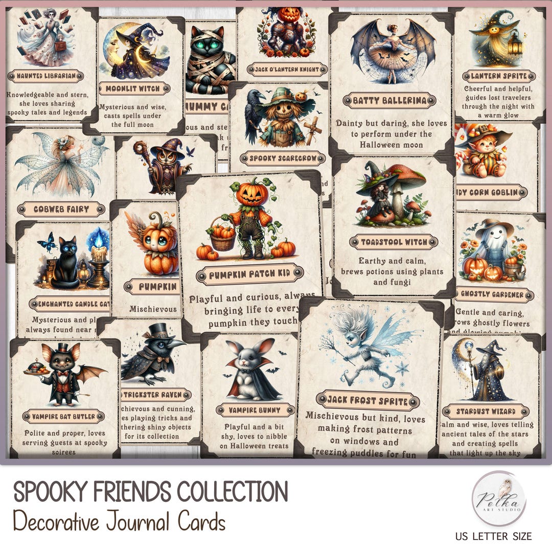 Halloween Spooky Friends Ephemera Cards: Printable Junk Journal Kit ...