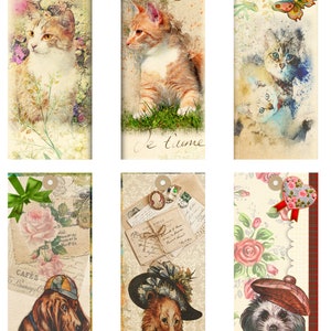 Digital Bookmarks Vintage Cats and Dogs, Printable Bookmarks, for ...
