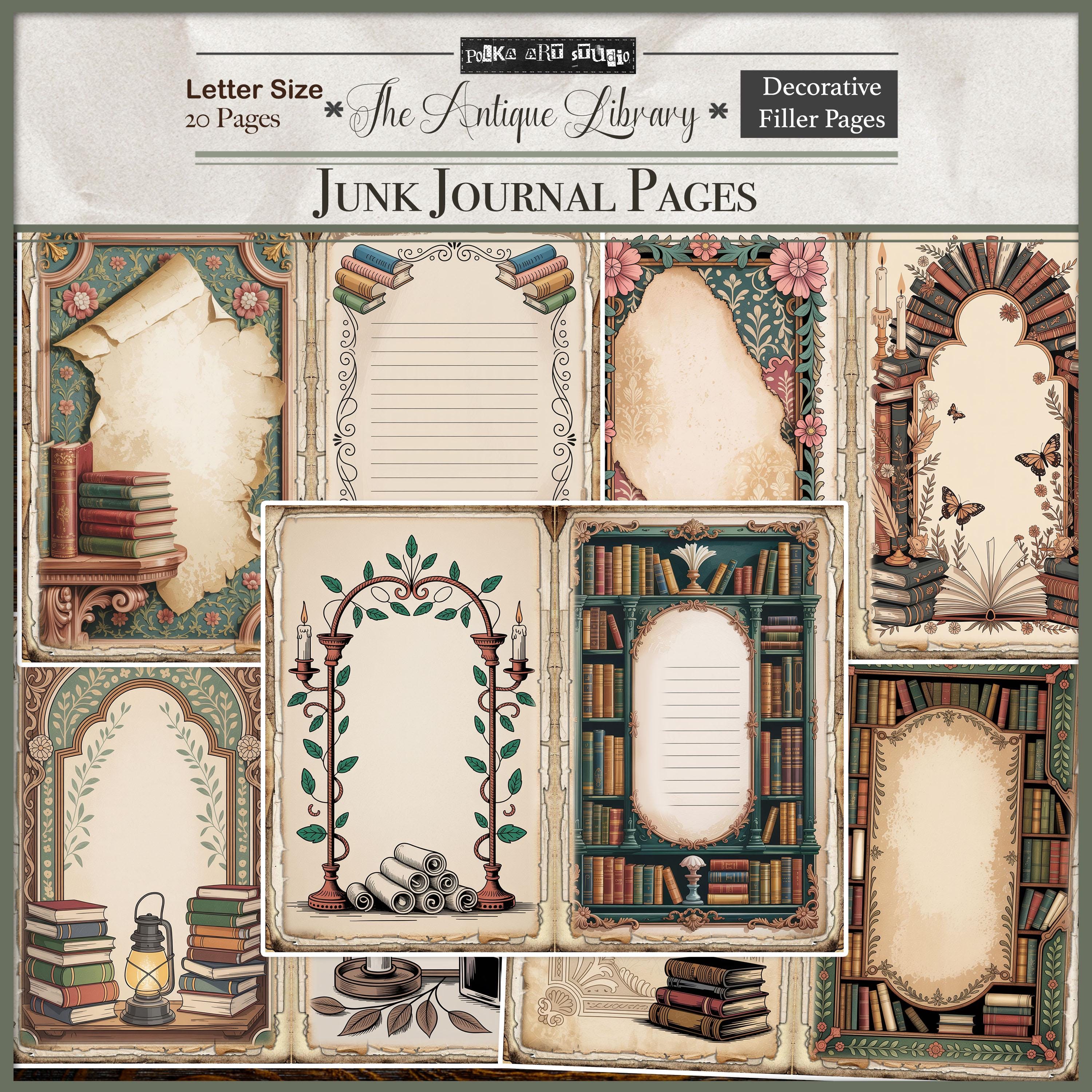 Digital Junk Journal Kit | Antique Library Printable Pages, Vintage ...