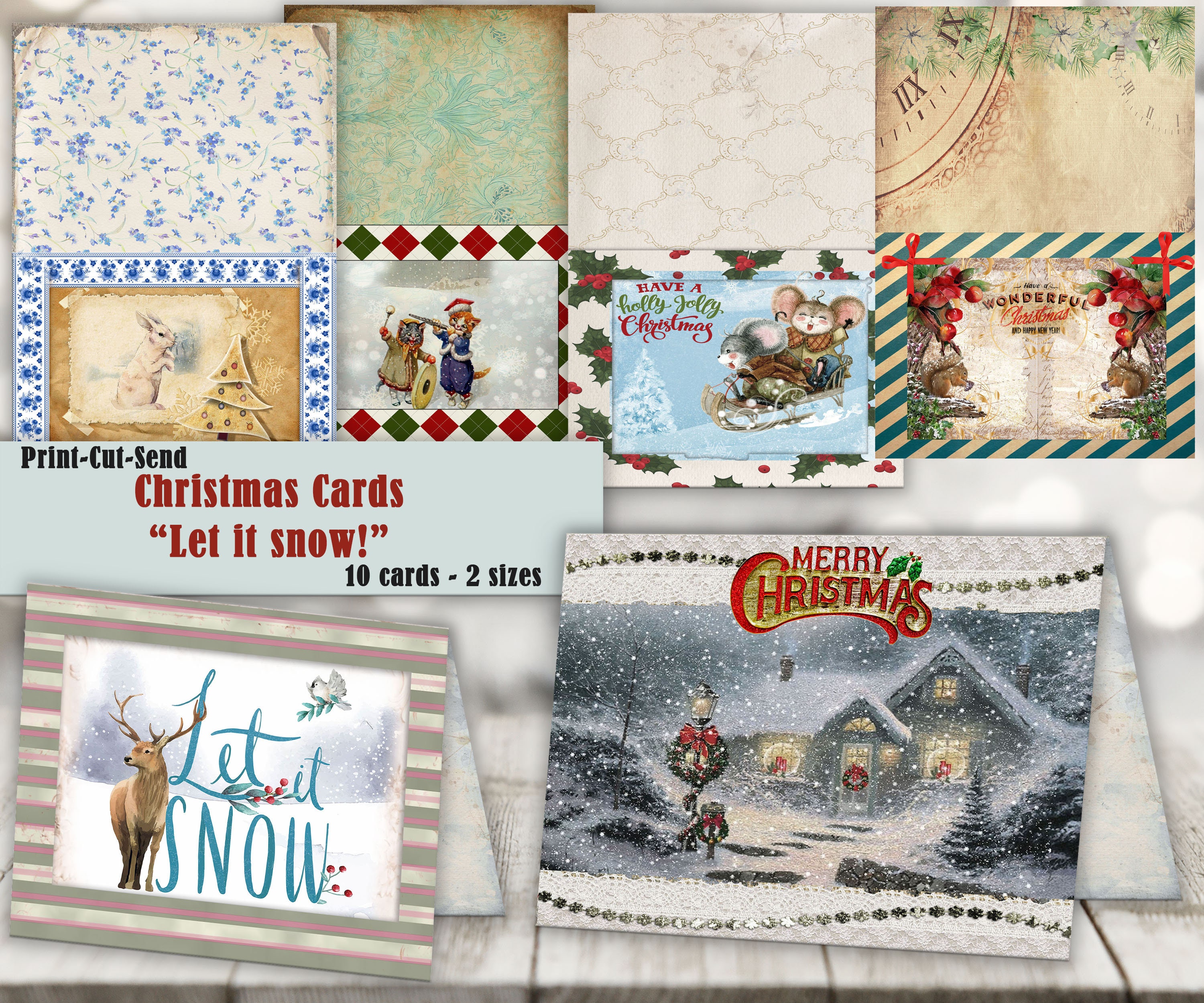 Printable Christmas Cards Pack Mix and Match let It | Etsy