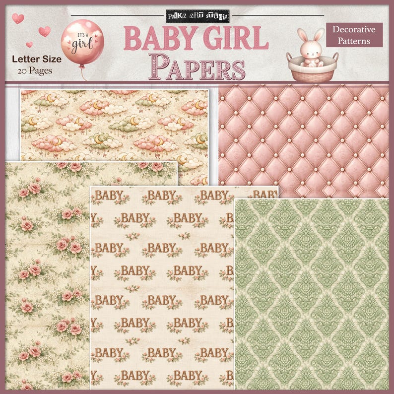 Baby Girl Digital Papers, Pink Nursery Scrapbook Pink Paper Pack ...
