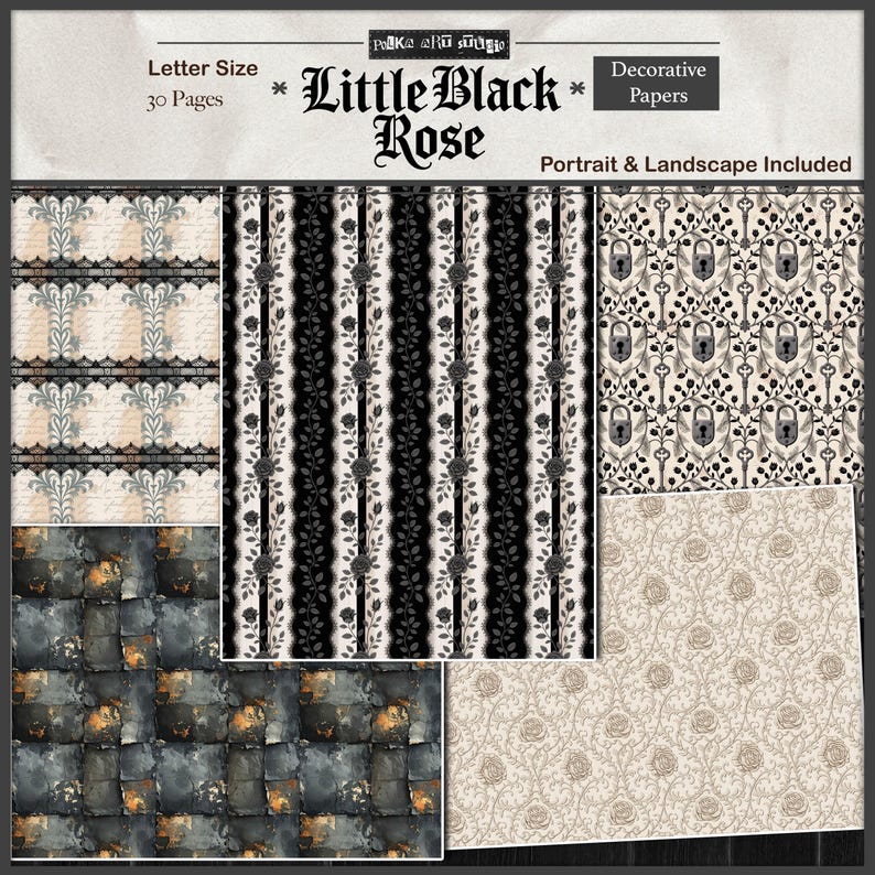 Gothic Scrapbook Paper Pack | Little Black Rose Digital Backgrounds ...